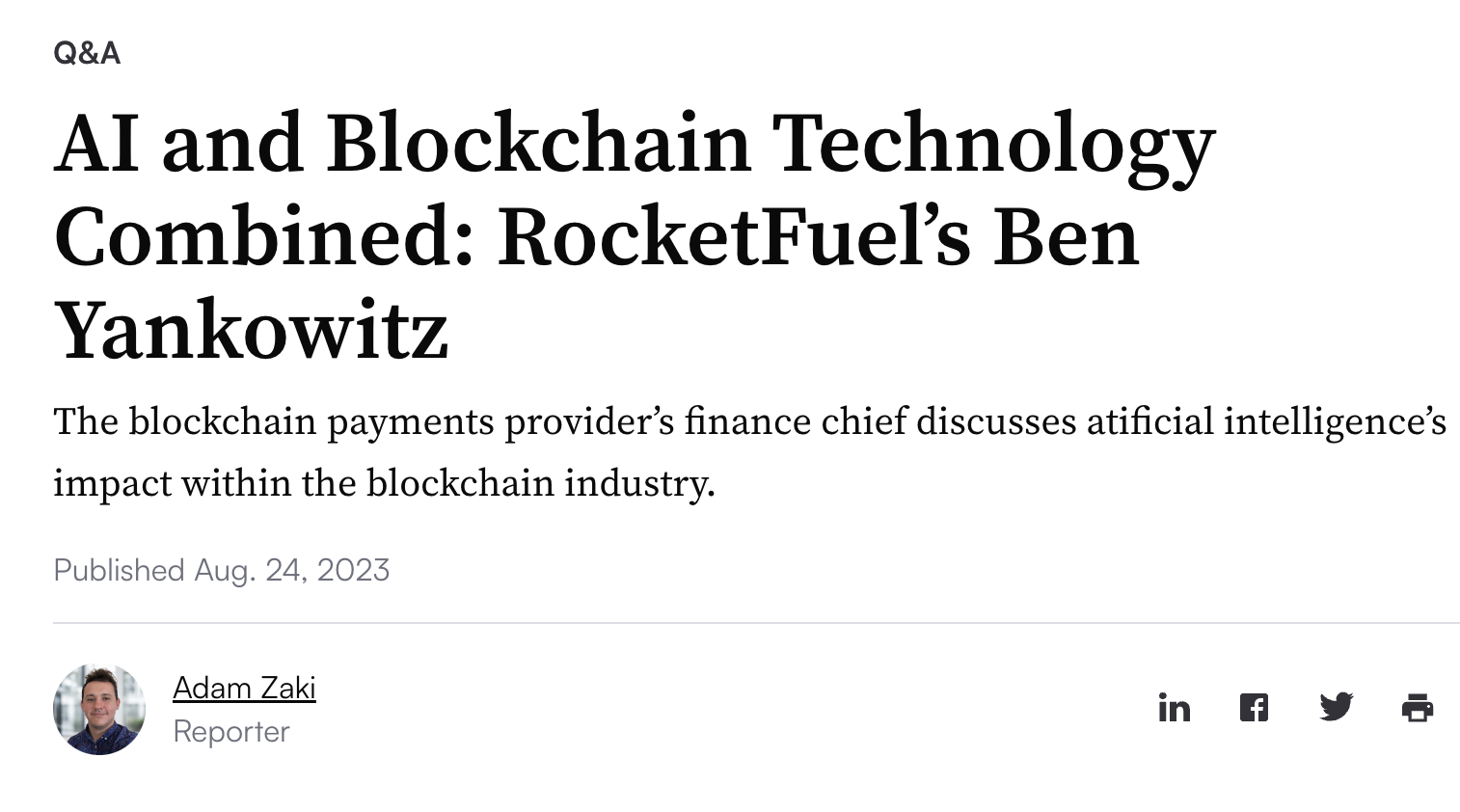 Q&A: AI and Blockchain Technology Combined: RocketFuel’s Ben Yankowitz ...